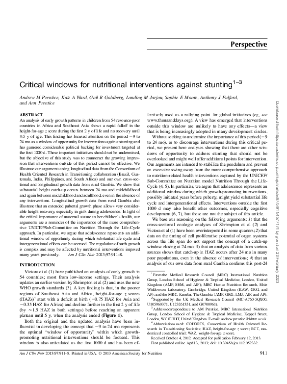 (PDF) Critical windows for nutritional interventions against stunting