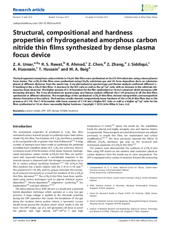 (PDF) Structural, compositional and hardness properties of hydrogenated ...