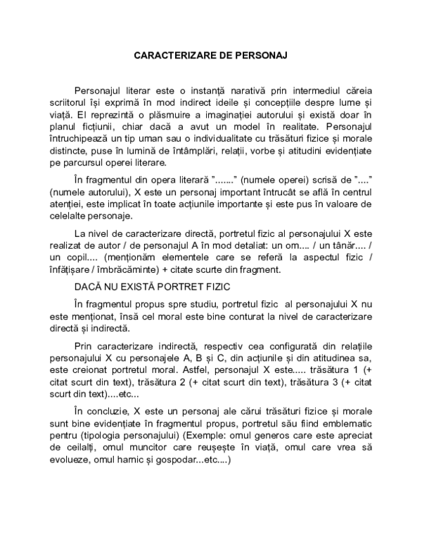 (DOC) CARACTERIZARE DE PERSONAJ