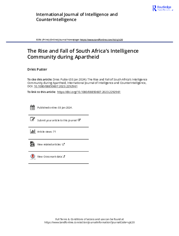 (PDF) The Rise and Fall of South Africa’s Intelligence Community during ...