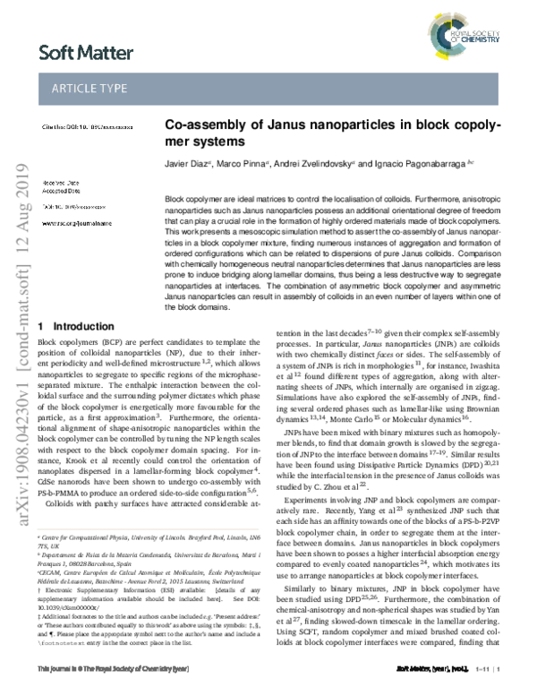 (PDF) Co-assembly of Janus nanoparticles in block copolymer systems | Andrei Zvelindovsky ...