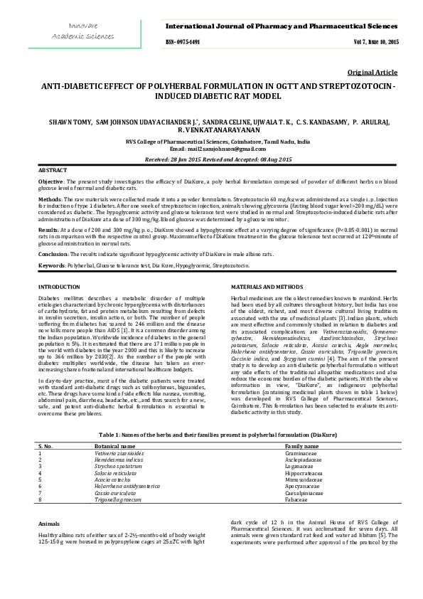 (PDF) ANTI-DIABETIC EFFECT OF POLYHERBAL FORMULATION IN OGTT AND ...