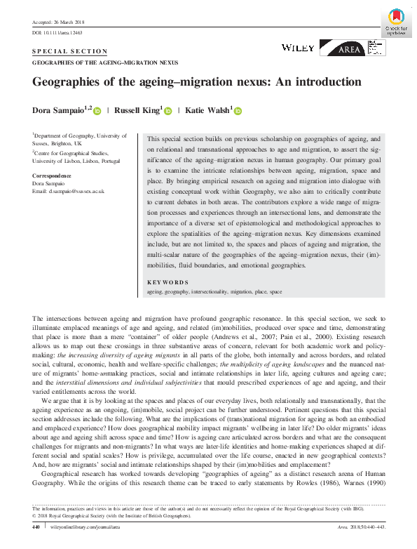 (PDF) Geographies of the ageing–migration nexus: An introduction