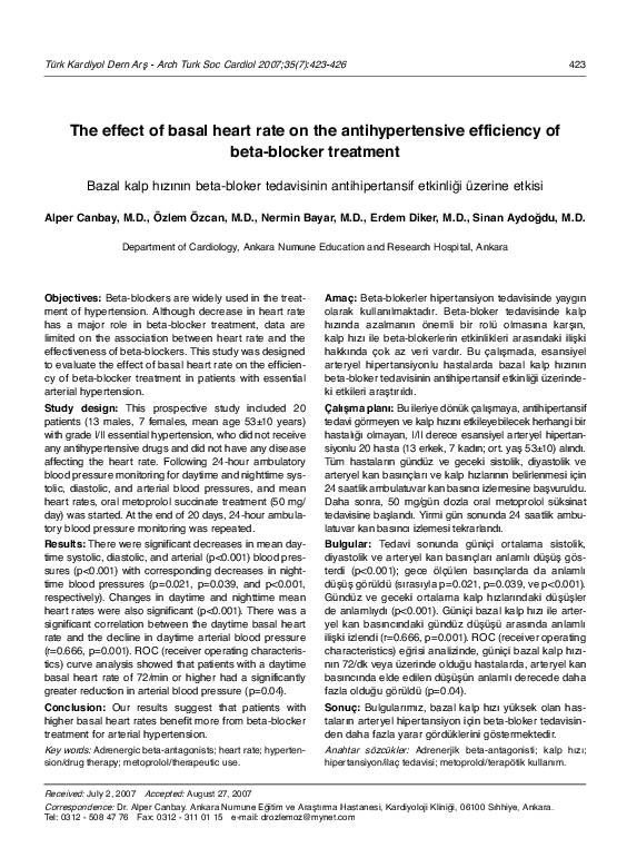 (PDF) Basal Heart Rate's Impact on Beta-Blocker Efficacy in Hypertension
