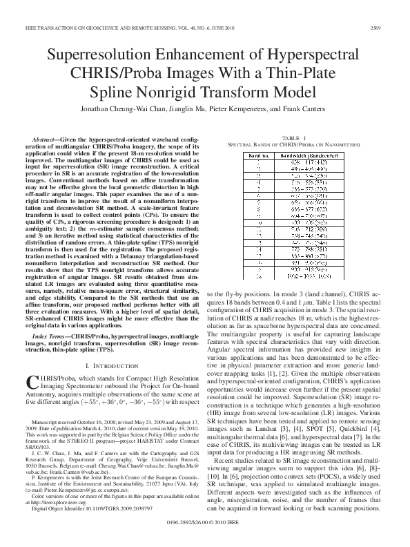 (PDF) Superresolution Enhancement of Hyperspectral CHRIS/Proba Images With a Thin-Plate Spline ...