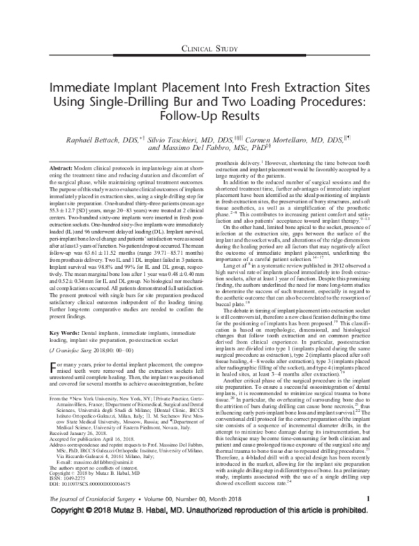 (PDF) Immediate Implant Placement into Fresh Extraction Socket in the ...