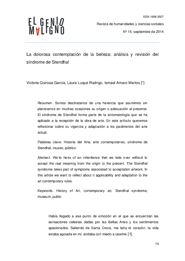 (PDF) La dolorosa contemplación de la belleza: análisis y revisión del ...