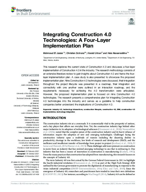 (PDF) Integrating Construction 4.0 Technologies: A Four-Layer ...
