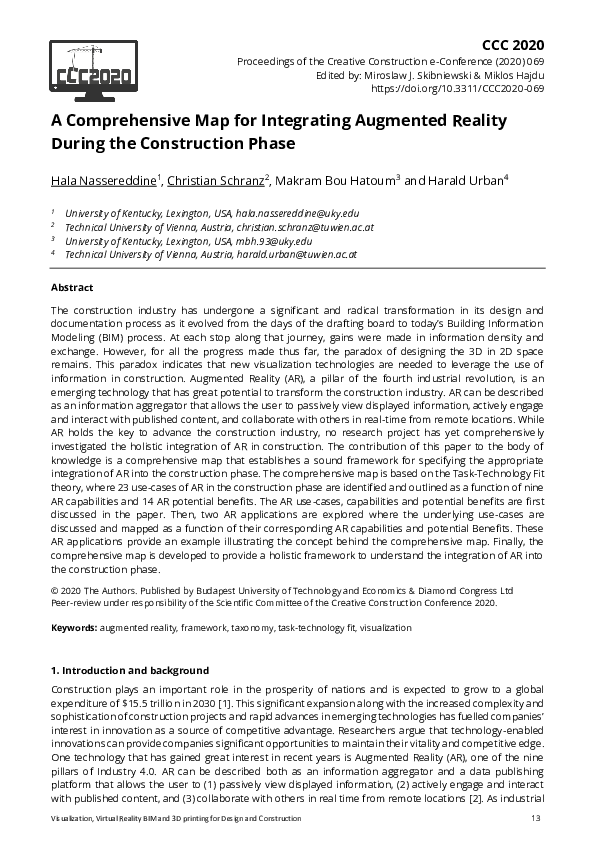 (PDF) A Comprehensive Map for Integrating Augmented Reality During the Construction Phase