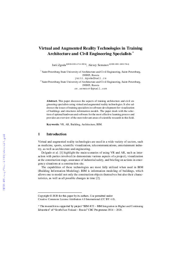 (PDF) Virtual and Augmented Reality Technologies in Training Architecture and Civil Engineering ...