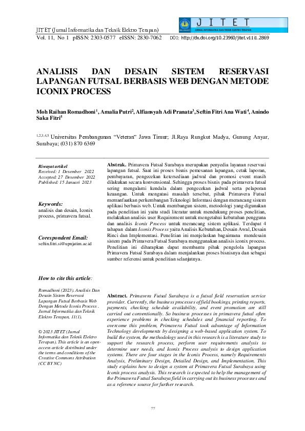 (PDF) Analisis Dan Desain Sistem Reservasi Lapangan Futsal Berbasis Web Dengan Metode Iconix Process