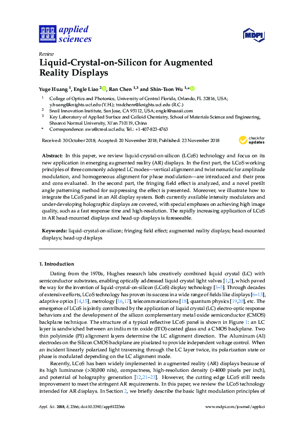 (PDF) Liquid-Crystal-on-Silicon for Augmented Reality Displays