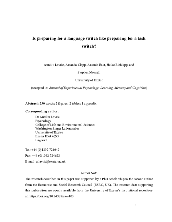 (PDF) Is preparing for a language switch like preparing for a task switch?