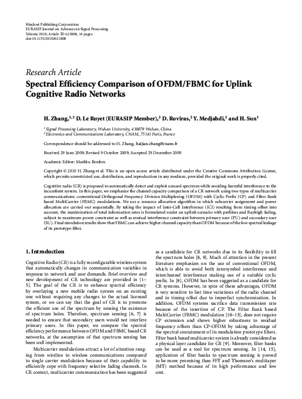(PDF) Spectral Efficiency Comparison of OFDM/FBMC for Uplink Cognitive Radio Networks