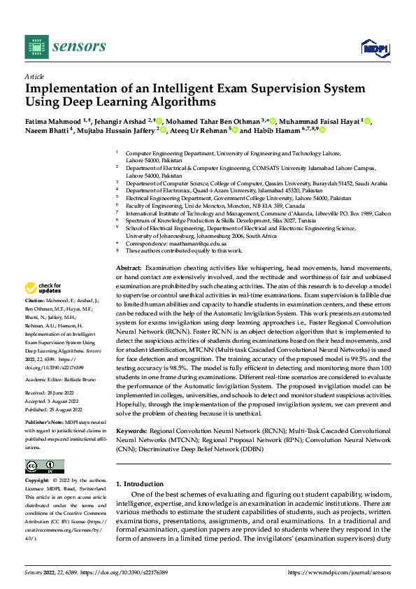 (PDF) Implementation of an Intelligent Exam Supervision System Using Deep Learning Algorithms
