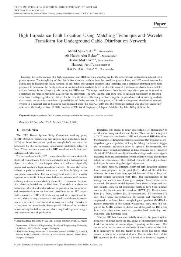 Pdf High‐impedance Fault Location Using Matching Technique And
