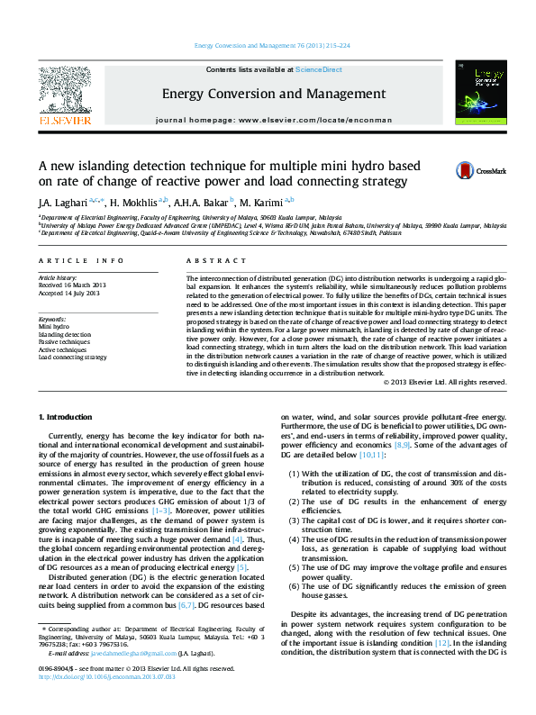 (PDF) A new islanding detection technique for multiple mini hydro based on rate of change of ...