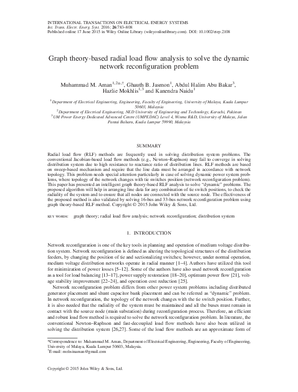 (PDF) Graph theory-based radial load flow analysis to solve the dynamic ...