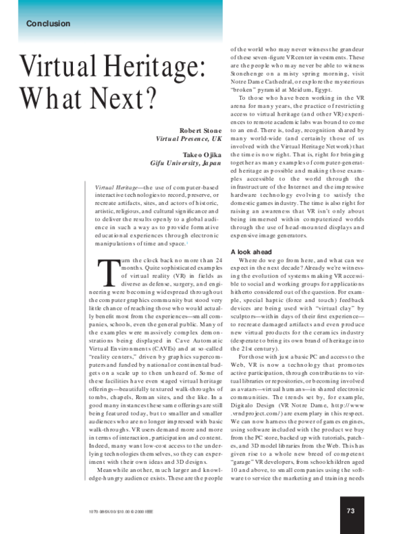 (PDF) Virtual heritage: what next?