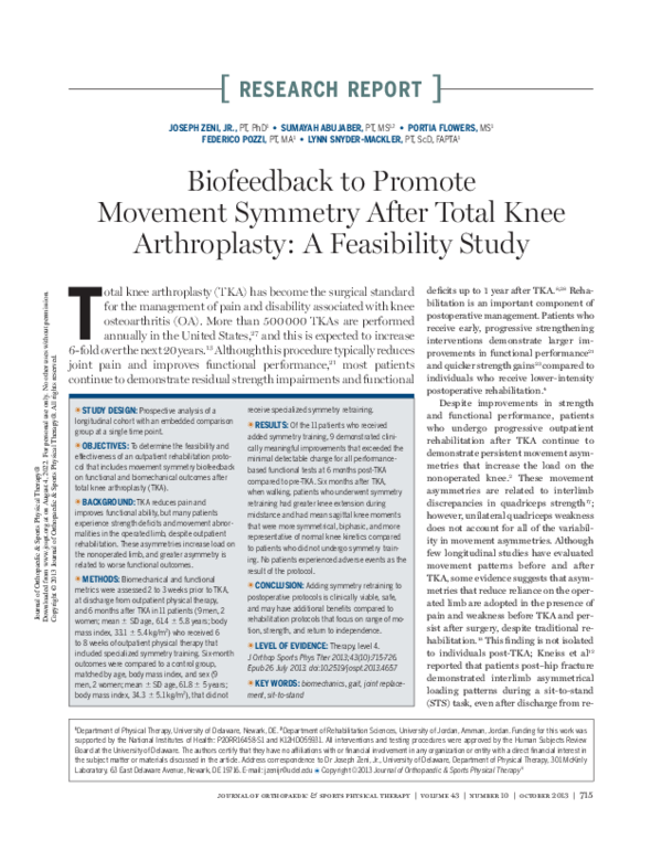 (PDF) Biofeedback to Promote Movement Symmetry After Total Knee ...