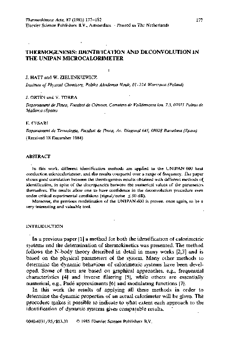 (PDF) Thermogenesis: Identification and deconvolution in the unipan microcalorimeter