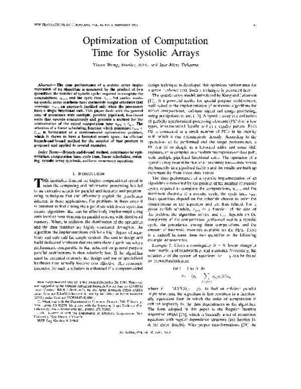 (PDF) Optimization of computation time for systolic arrays | Jean-marc Delosme - Academia.edu