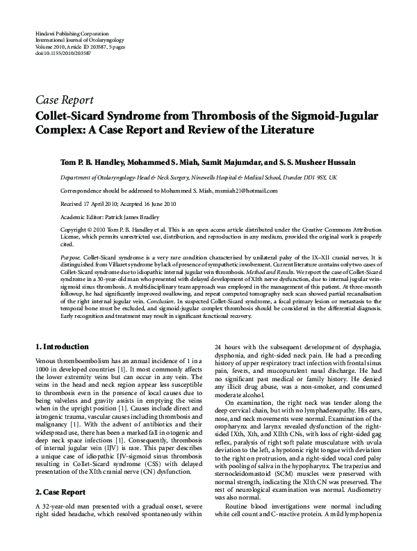 (PDF) Collet-Sicard Syndrome from Thrombosis of the Sigmoid-Jugular ...