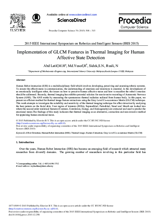 (PDF) Implementation of GLCM Features in Thermal Imaging for Human Affective State Detection