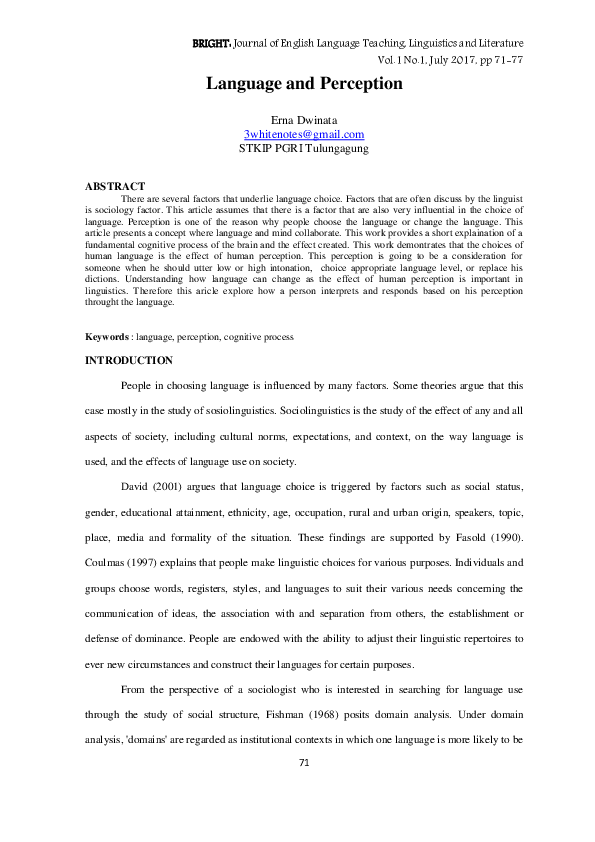 (PDF) Language and Perception