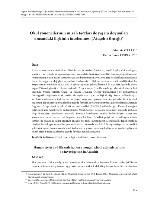 (PDF) Humor Styles and Life Satisfaction amongst School Administrators ...