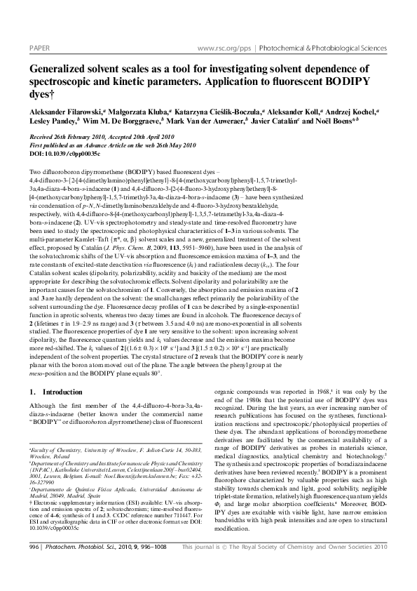 (PDF) Generalized solvent scales as a tool for investigating solvent ...