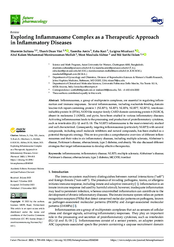 (PDF) Exploring Inflammasome Complex as a Therapeutic Approach in Inflammatory Diseases | Md ...