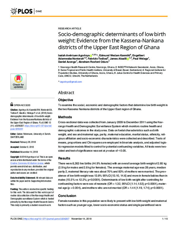 (PDF) Socio-demographic determinants of Low Birth Weight in newborn: A case control Study ...
