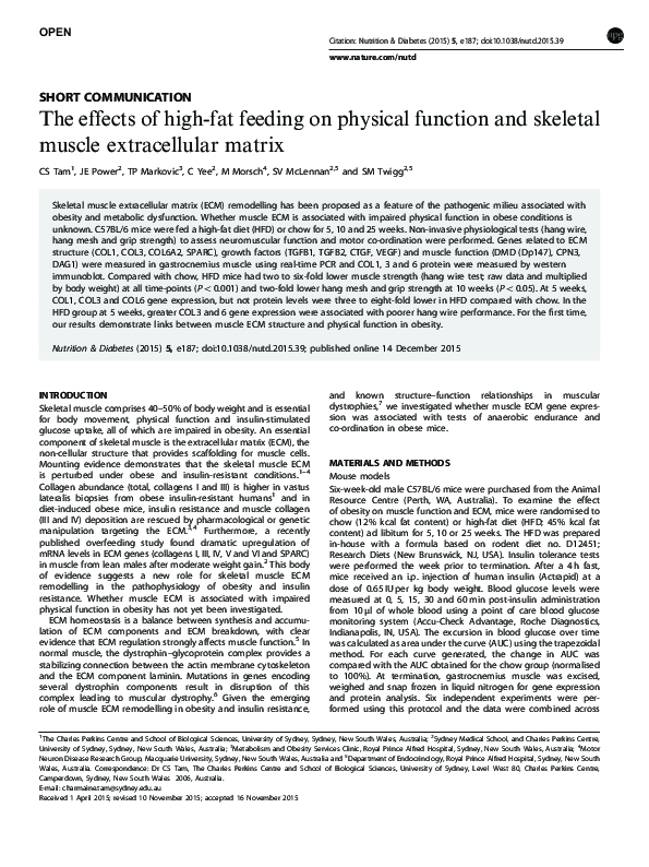 (PDF) The effects of high-fat feeding on physical function and skeletal ...