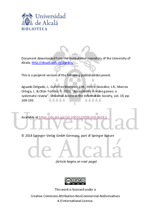 (PDF) Accessibility in video games: a Systematic Review