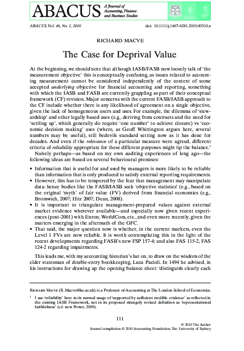 (PDF) The Case for Deprival Value