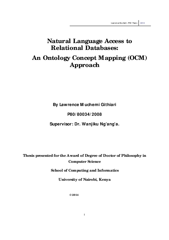 (PDF) Natural Language Access to Relational Databases: An Ontology Concept Mapping (OCM) Approach