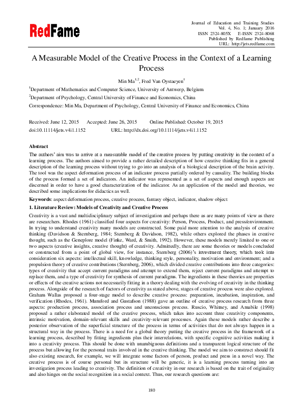 (PDF) A Measurable Model of the Creative Process in the Context of a ...