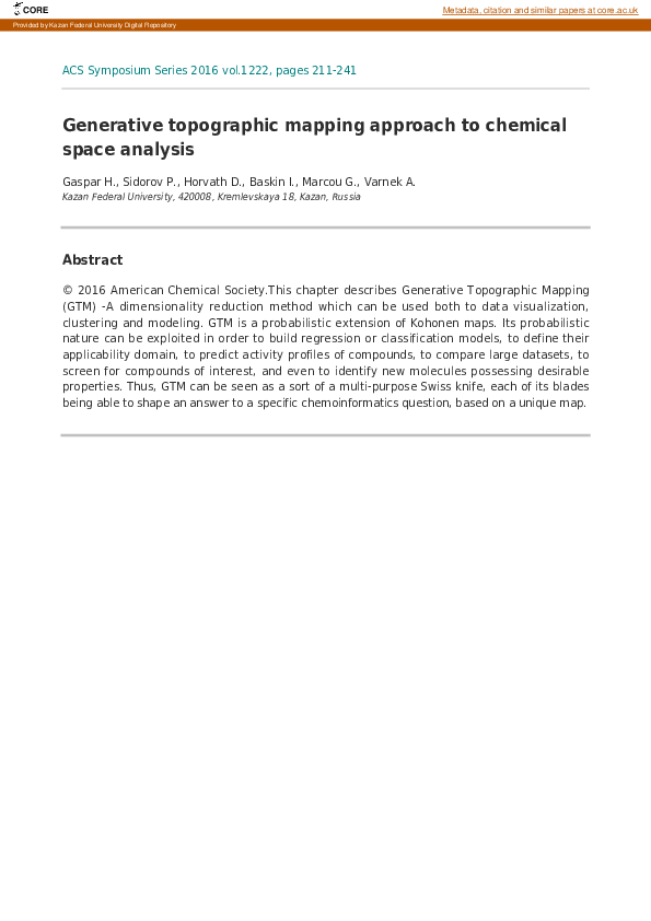 (PDF) Generative Topographic Mapping Approach to Chemical Space Analysis