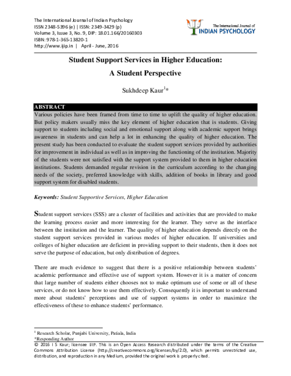 (PDF) Student Support Services in Higher Education: A Student Perspective