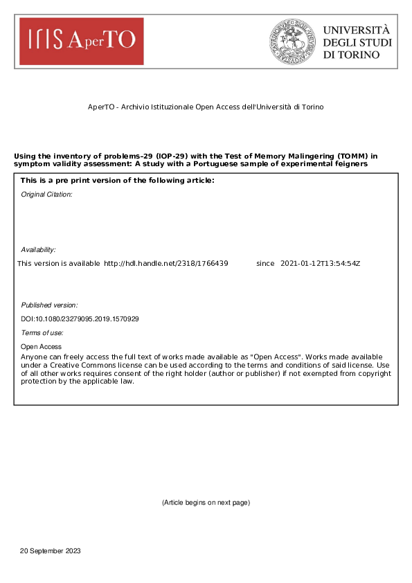 (PDF) Using the inventory of problems – 29 (IOP-29) with the Test of ...