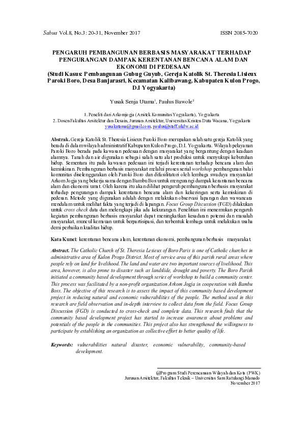 (PDF) PENGARUH PEMBANGUNAN BERBASIS MASYARAKAT TERHADAP PENGURANGAN DAMPAK KERENTANAN BENCANA ...