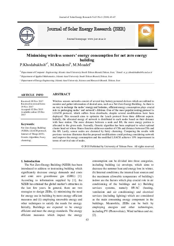 (PDF) Minimising wireless sensors’ energy consumption for net zero energy building