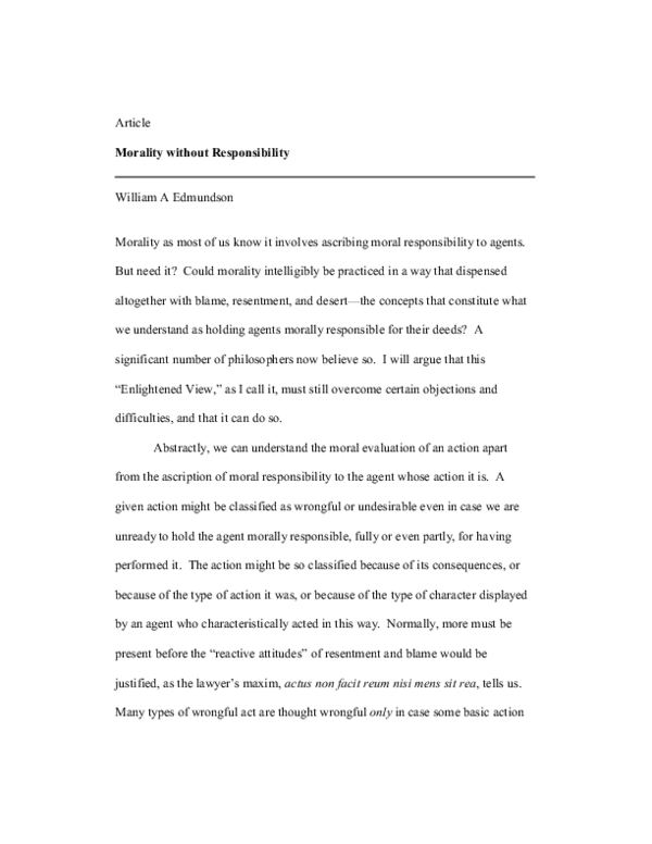 (PDF) Morality without Responsibility
