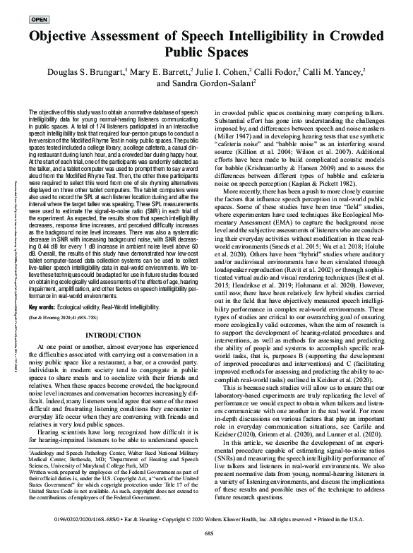 (PDF) Objective Assessment of Speech Intelligibility in Crowded Public ...