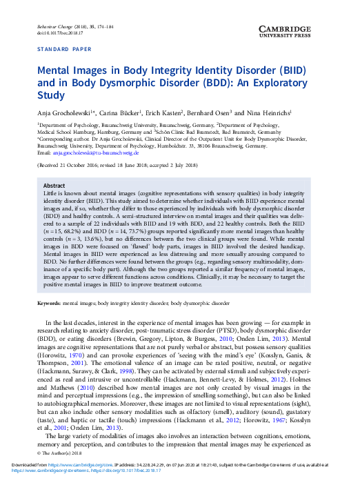 (PDF) Mental Images in Body Integrity Identity Disorder (BIID) and in ...