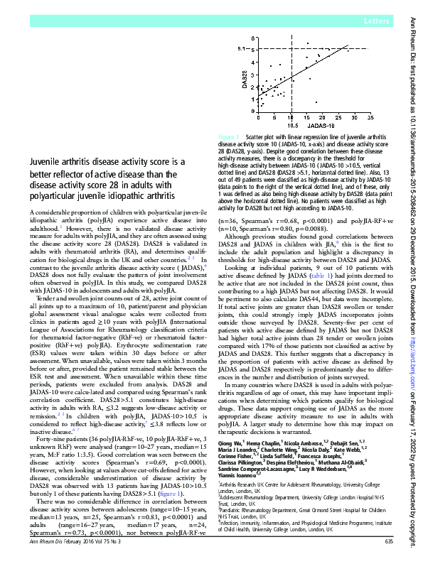 (PDF) Juvenile arthritis disease activity score is a better reflector ...