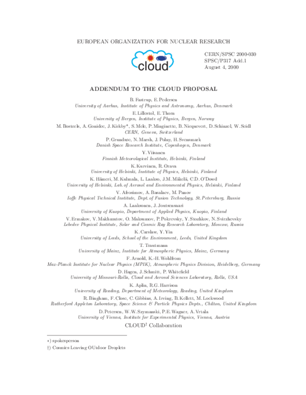 (PDF) Addendum to the CLOUD proposal