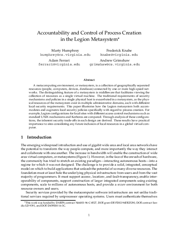 (PDF) Accountability and Control of Process Creation in the Legion ...