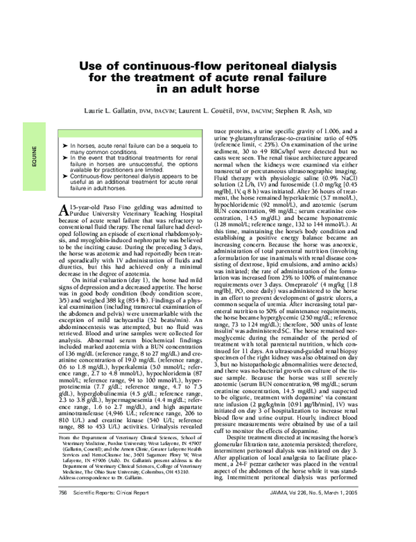 (PDF) Use of continuous-flow peritoneal dialysis for the treatment of acute renal failure in an ...